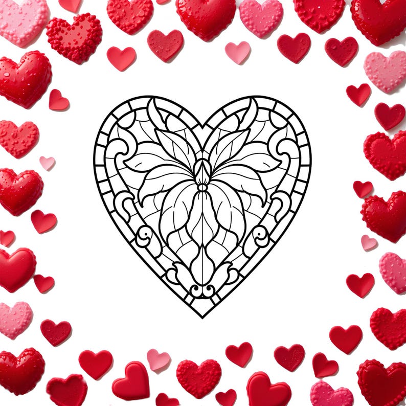 Stained Glass Heart Coloring Pages: 50 Designs (printable PDF) - Etsy