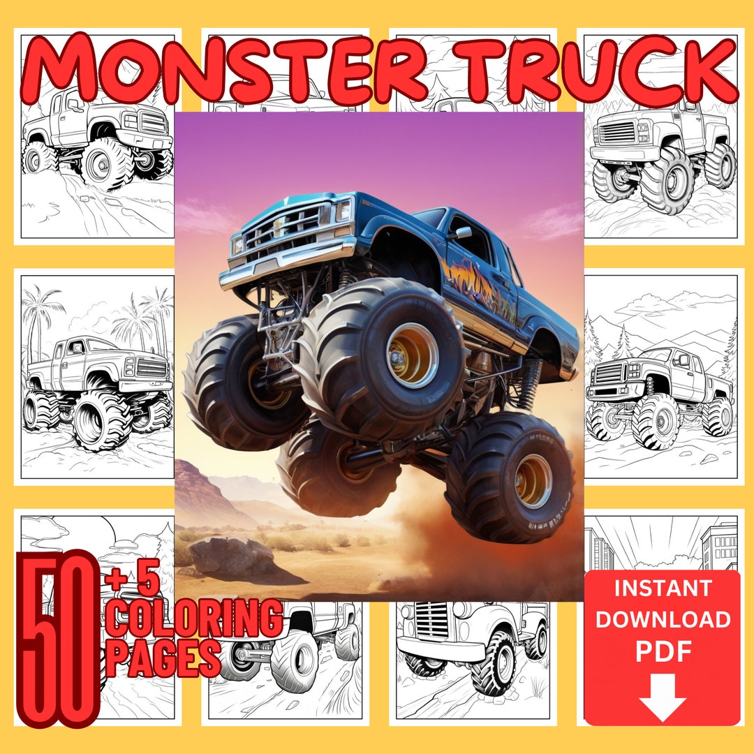 50 Monster Truck Coloring Pages: Kids Activity (printable PDF) - Etsy