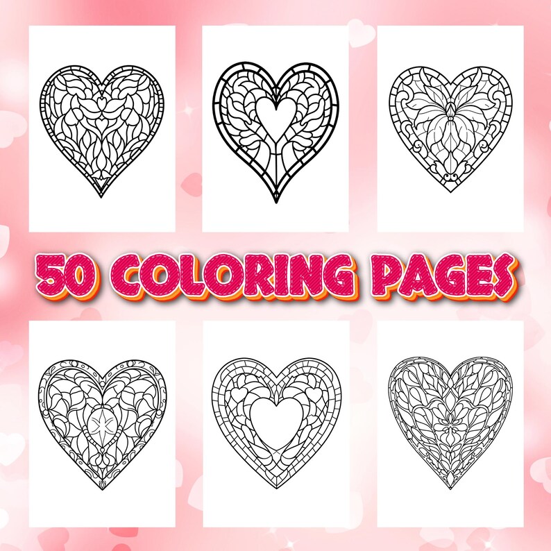 Stained Glass Heart Coloring Pages: 50 Designs (printable PDF) - Etsy