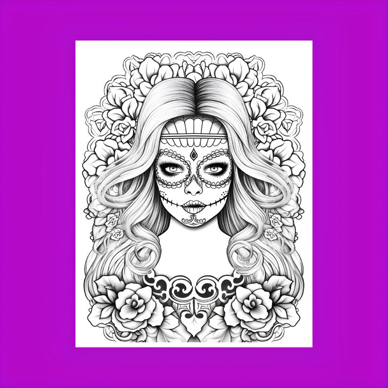 50 Sugar Skull Girl Coloring Pages | Grayscale Сoloring Pages for ...