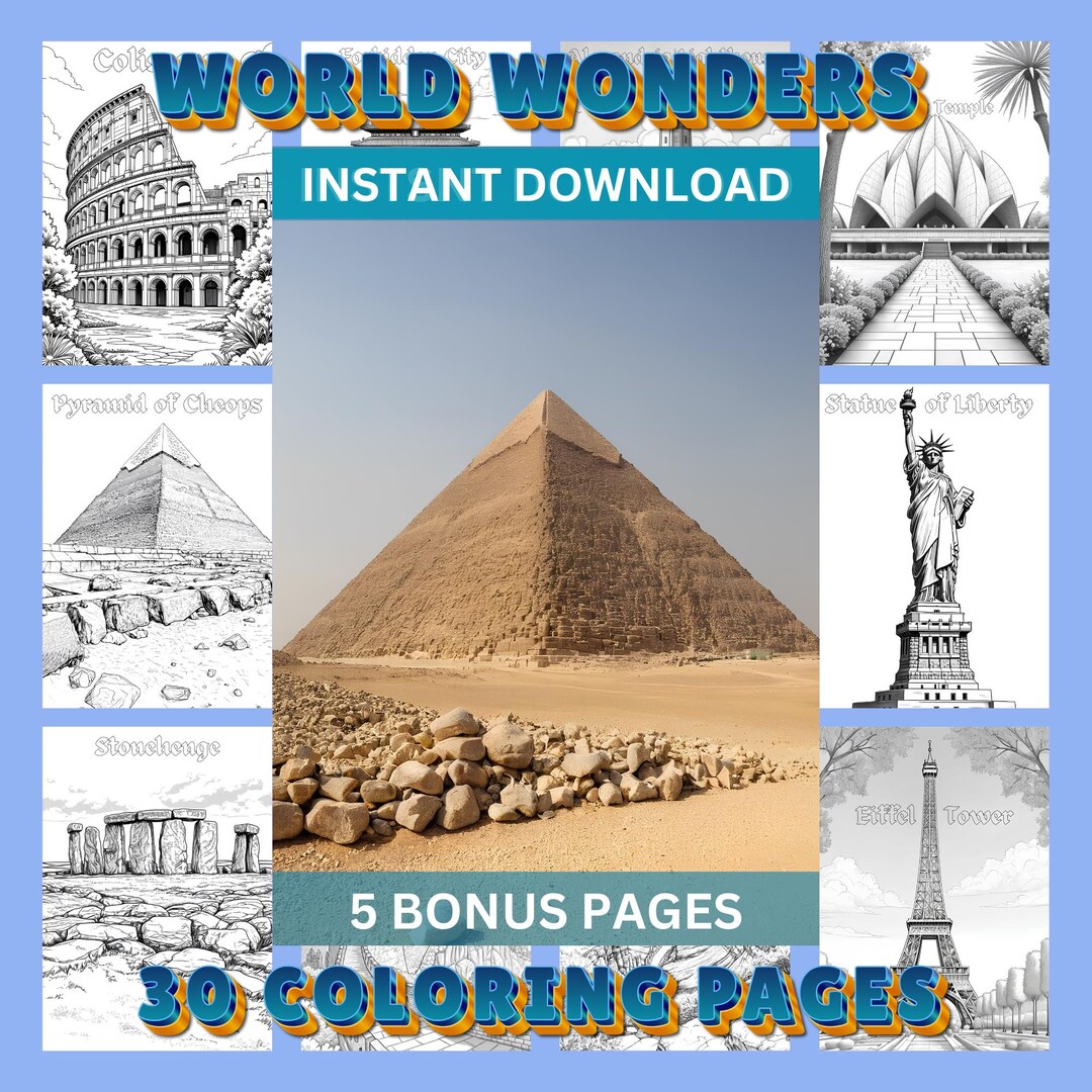 30 World Wonders Coloring Pages | Adult and Kids | Landmarks ...