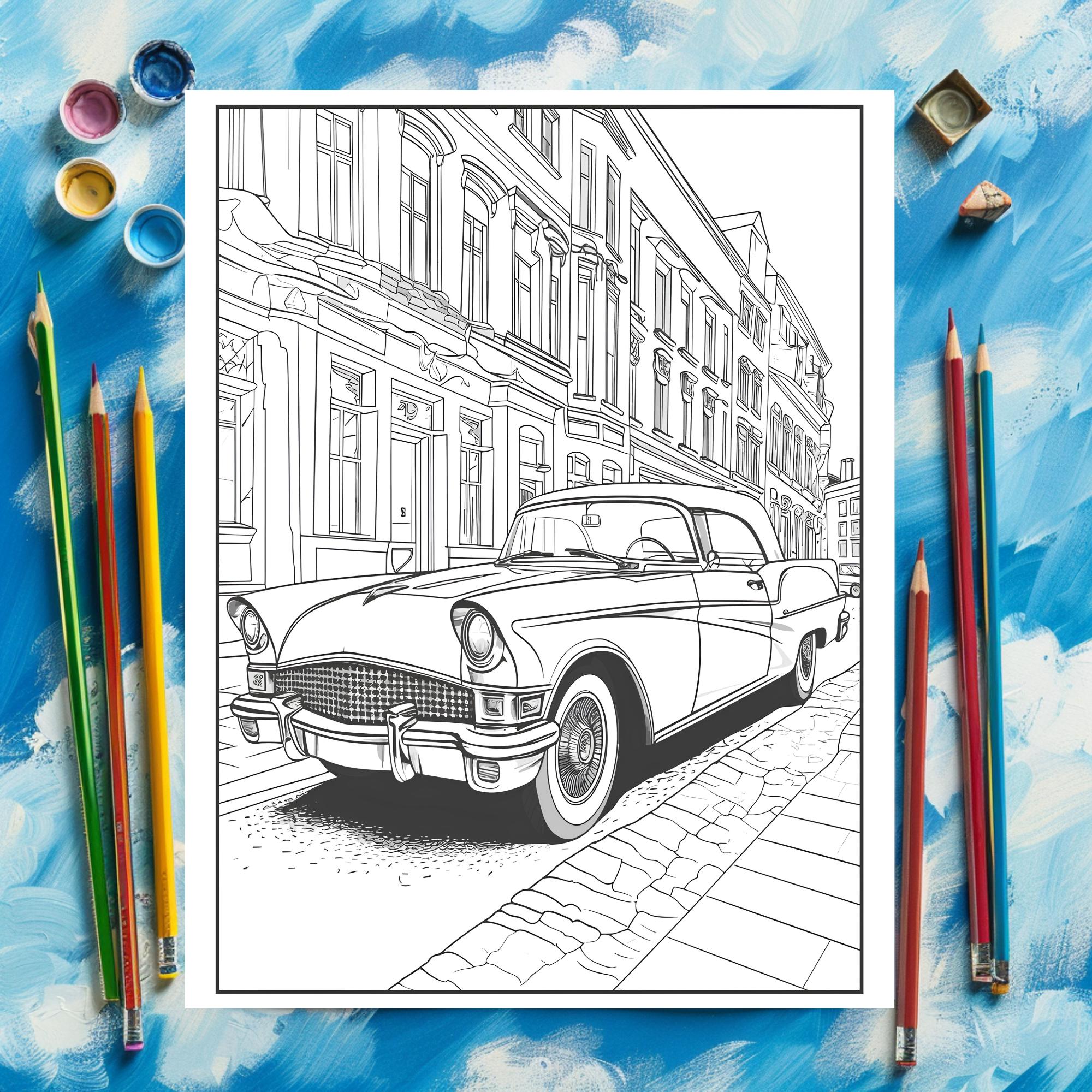 Classic Cars Coloring Pages: Grayscale Vintage Cars (printable PDF) - Etsy