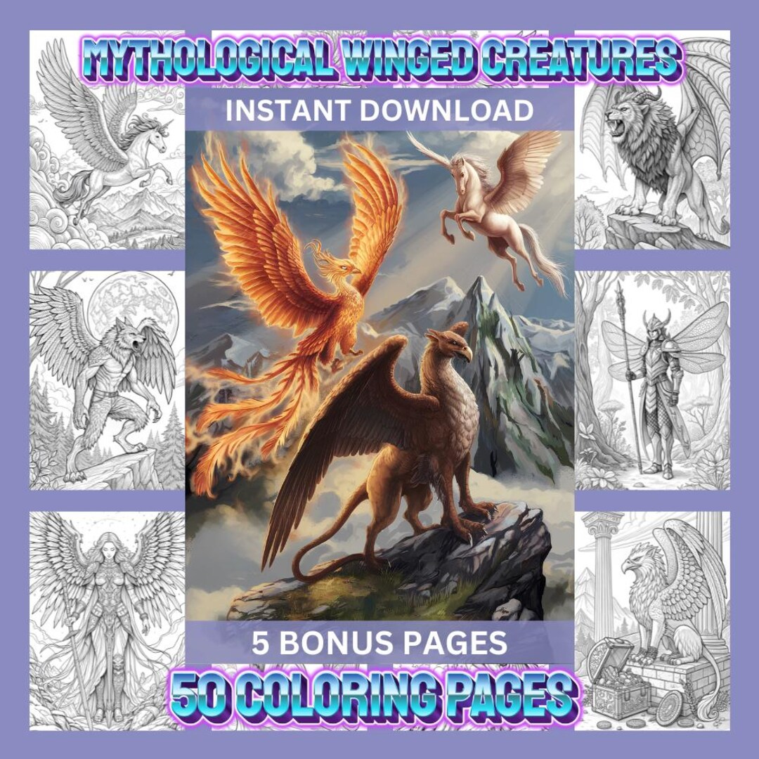 50 Mythological Winged Creatures Coloring Pages | Fantasy Coloring ...