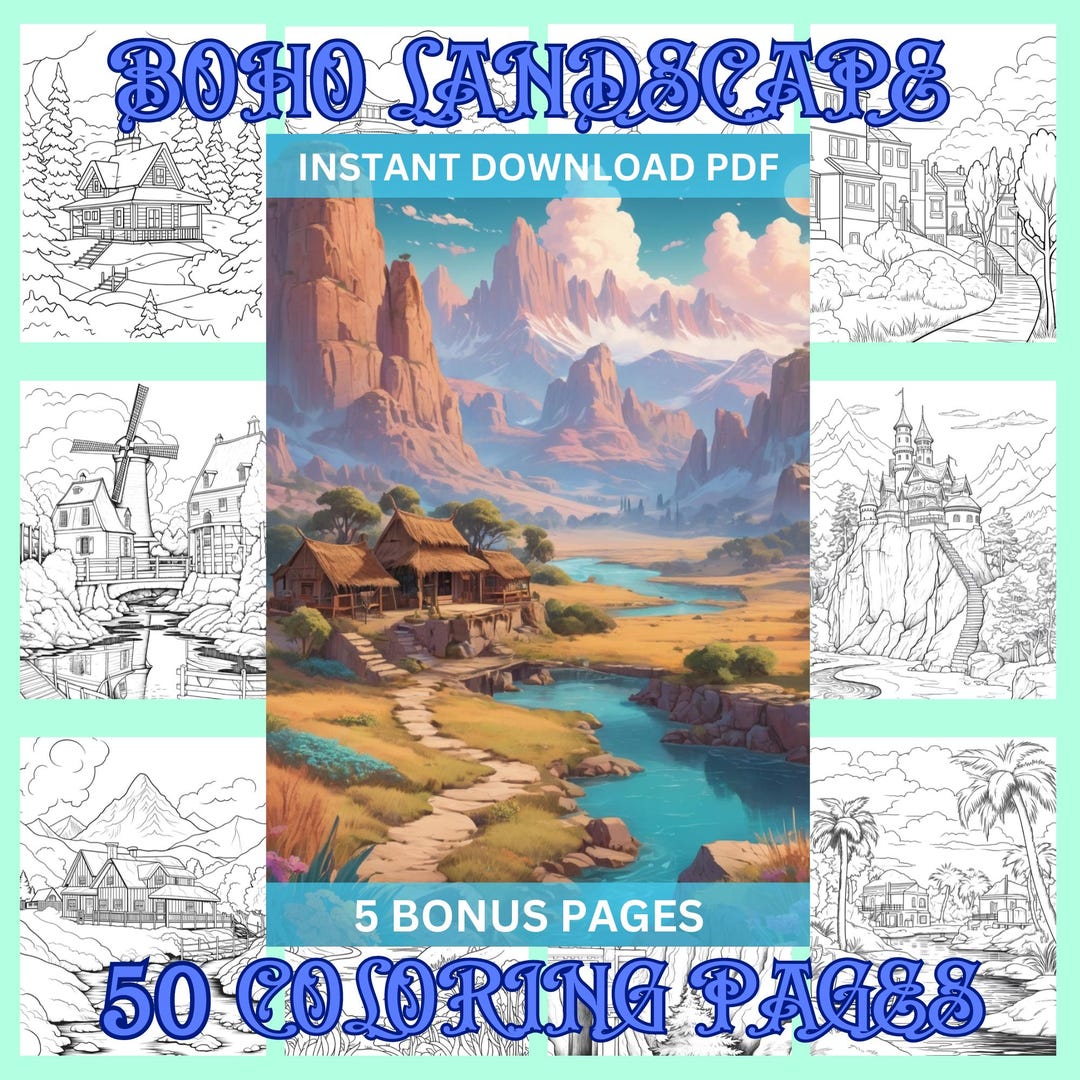 50 Boho Landscape Coloring Pages for Adults | Beautiful Landscape ...