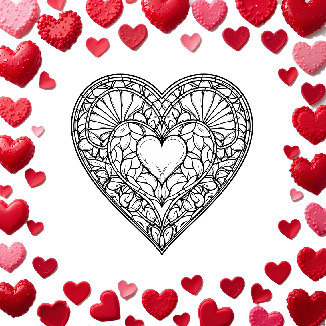 Stained Glass Heart Coloring Pages: 50 Designs (printable PDF) - Etsy
