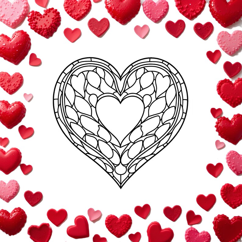 Stained Glass Heart Coloring Pages: 50 Designs (printable PDF) - Etsy