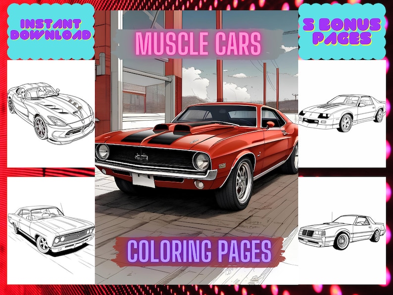50 Muscle Cars Coloring Pages for Kids and Adults | Old Cars | Classic ...