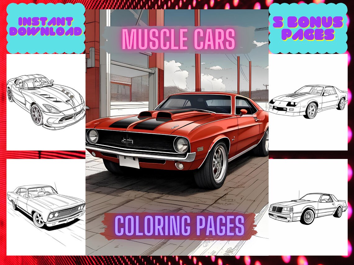 50 Muscle Cars Coloring Pages for Kids and Adults | Old Cars | Classic ...