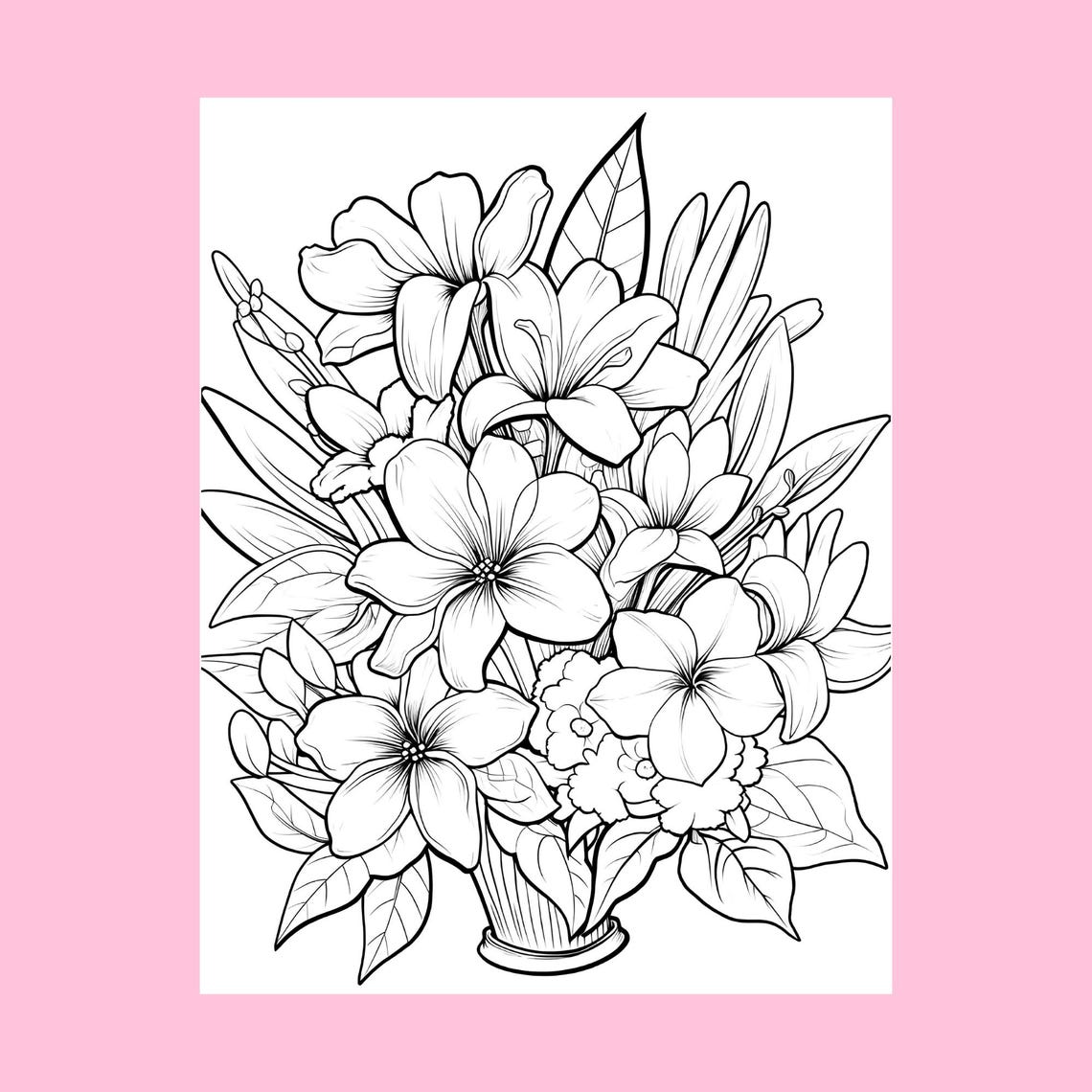 100 Flower Coloring Pages: Botanical Art for Adults & Kids (digital ...