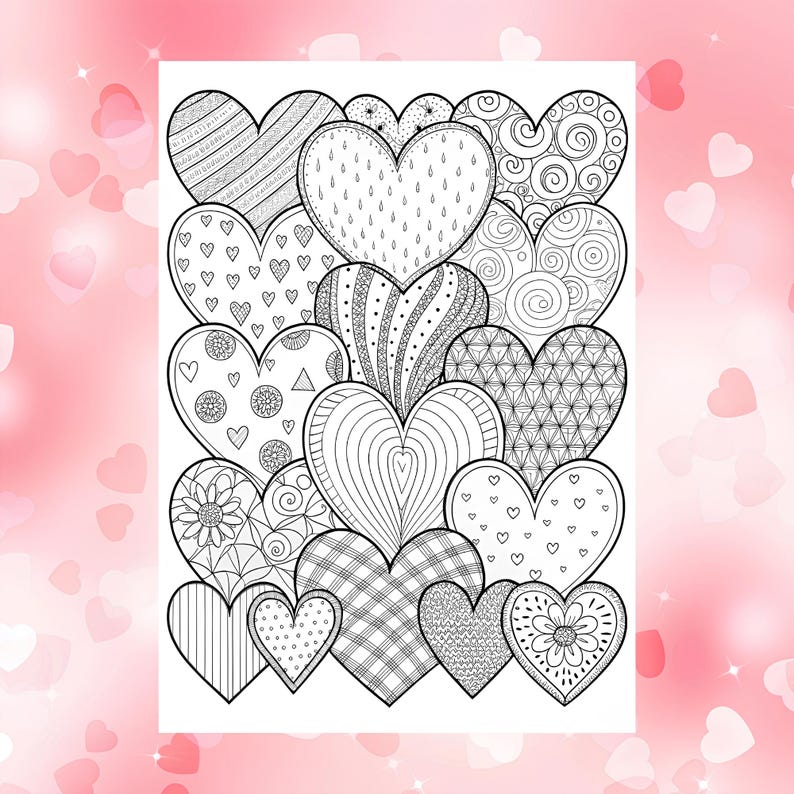 Heart Doodle Coloring Pages - 30 Heart Coloring Sheets for Kids and ...