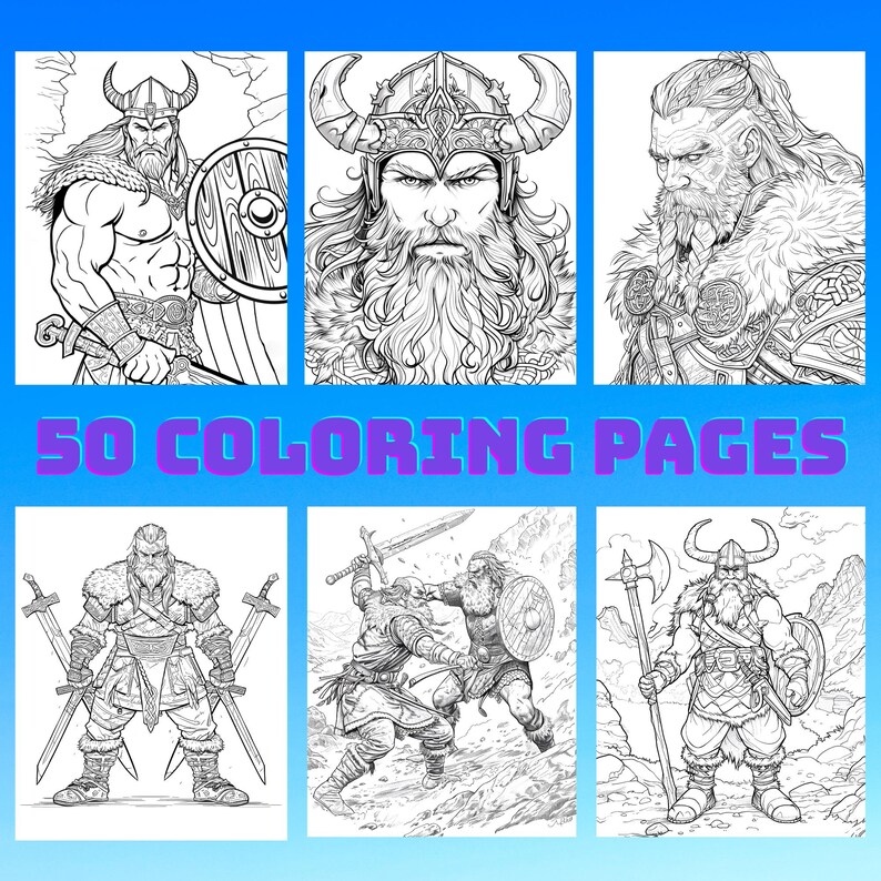 Viking Coloring Pages for Kids & Adults: 50 Printable Warrior Designs ...