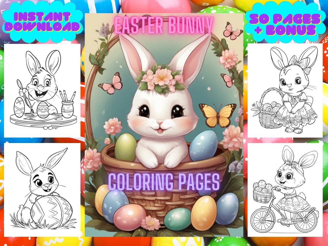 50 Easter Bunny Coloring Pages for Kids, Easter Coloring Pages, Bunny ...