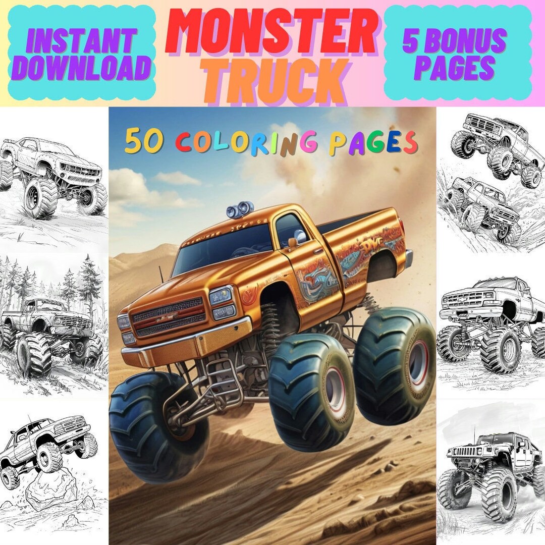50 Monster Truck Coloring Pages for Adults and Kids | Printable ...