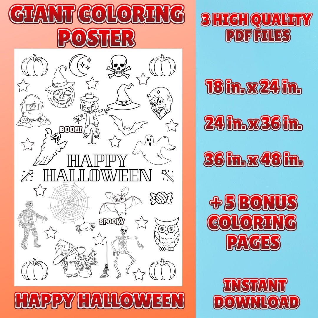 Giant Halloween Coloring Poster: Kids' Activity, Printable (digital ...