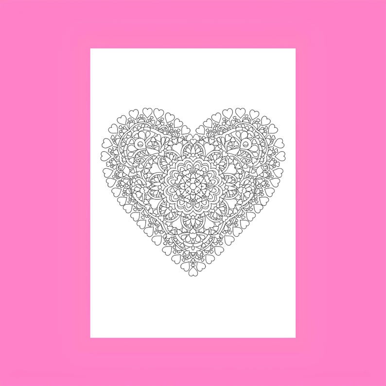 50 Heart Mandala Coloring Pages, Heart Shape Coloring, Mandala Coloring ...