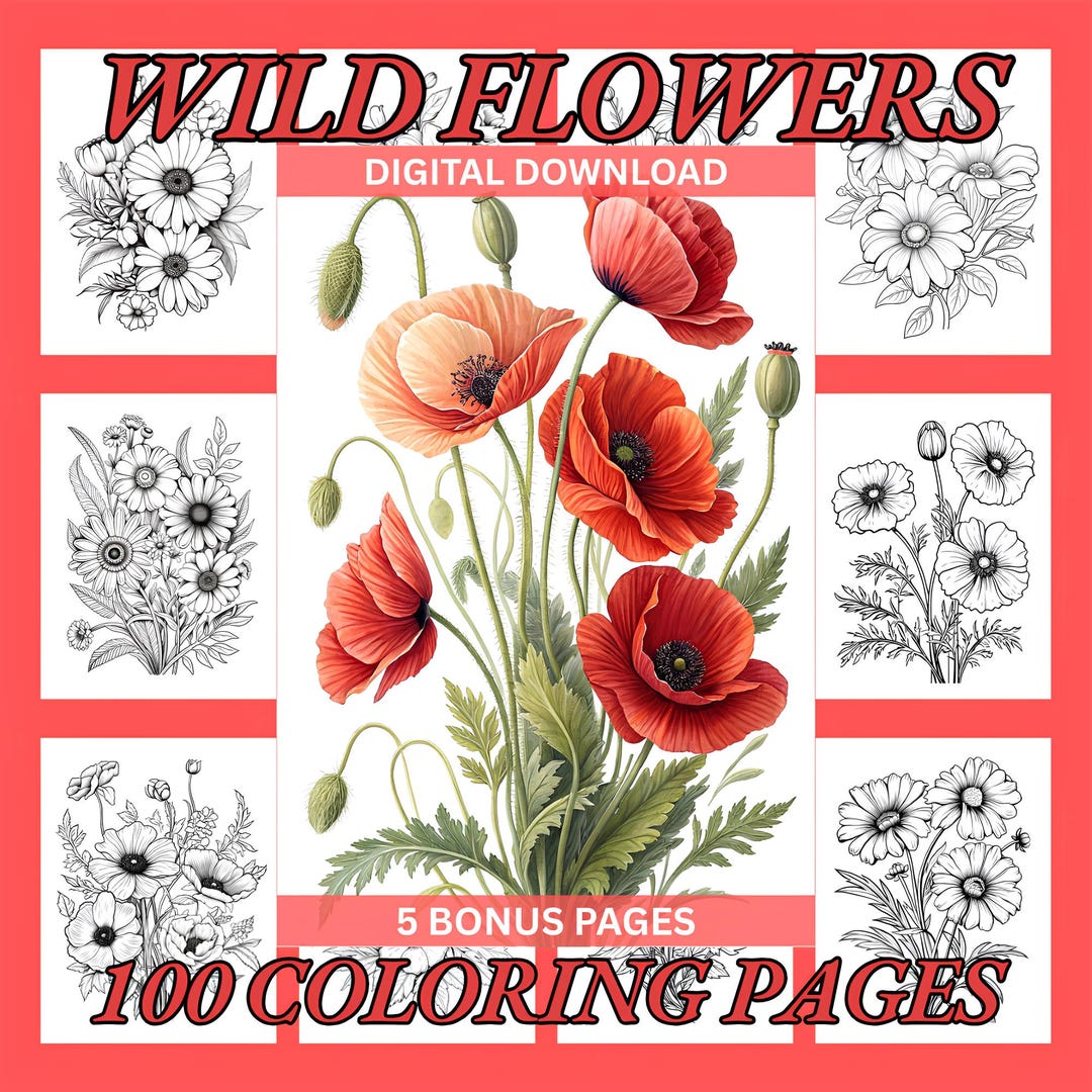 100 Wild Flowers Coloring Pages | Floral Coloring Sheets for Kids and ...