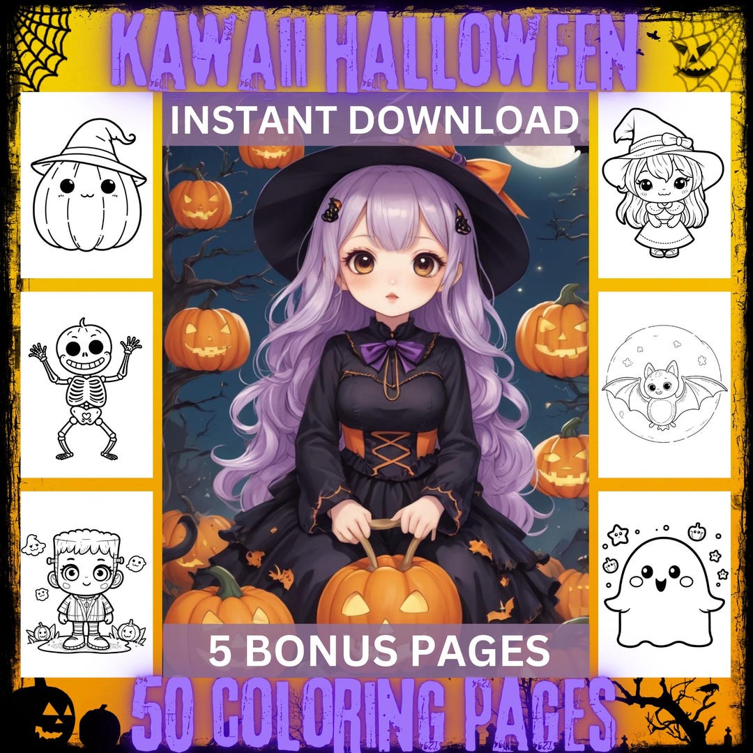 50 Kawaii Halloween Coloring Pages | Cute Halloween Coloring Sheets ...