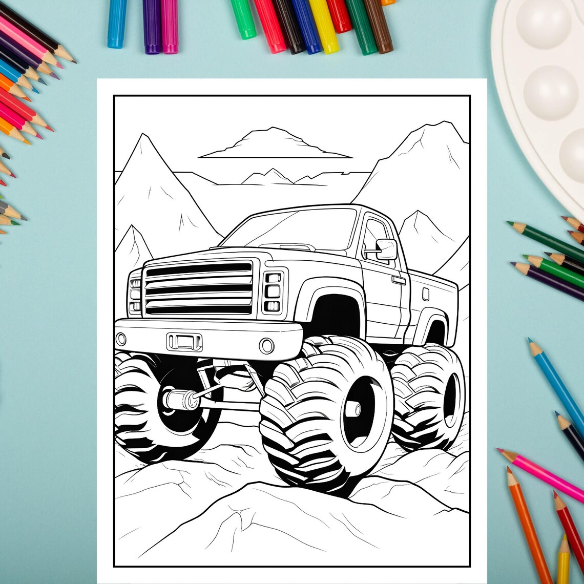 50 Monster Truck Coloring Pages for Kids & Adults (+5 Bonus) (digital ...