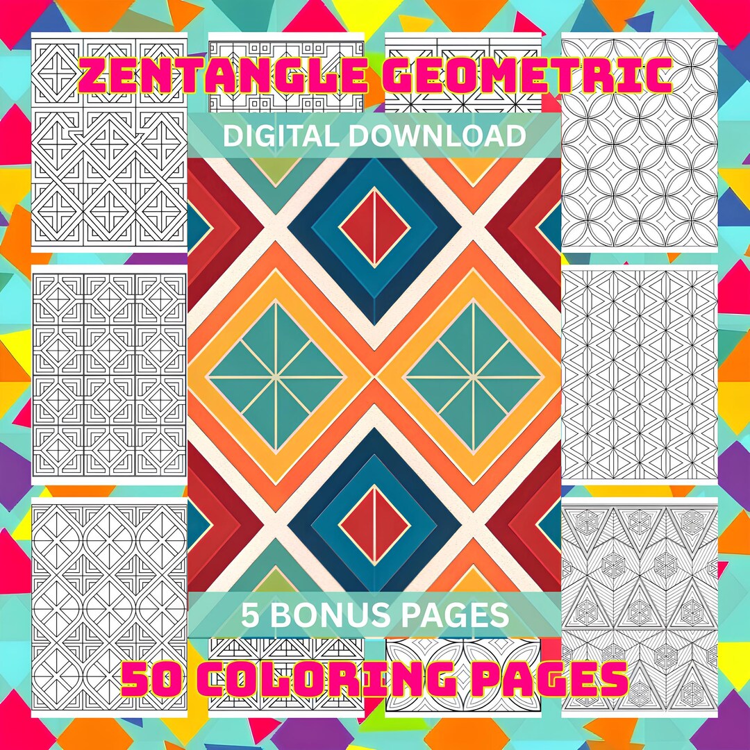 50 Geometric Zentangle Coloring Pages: Relaxing Patterns (digital ...
