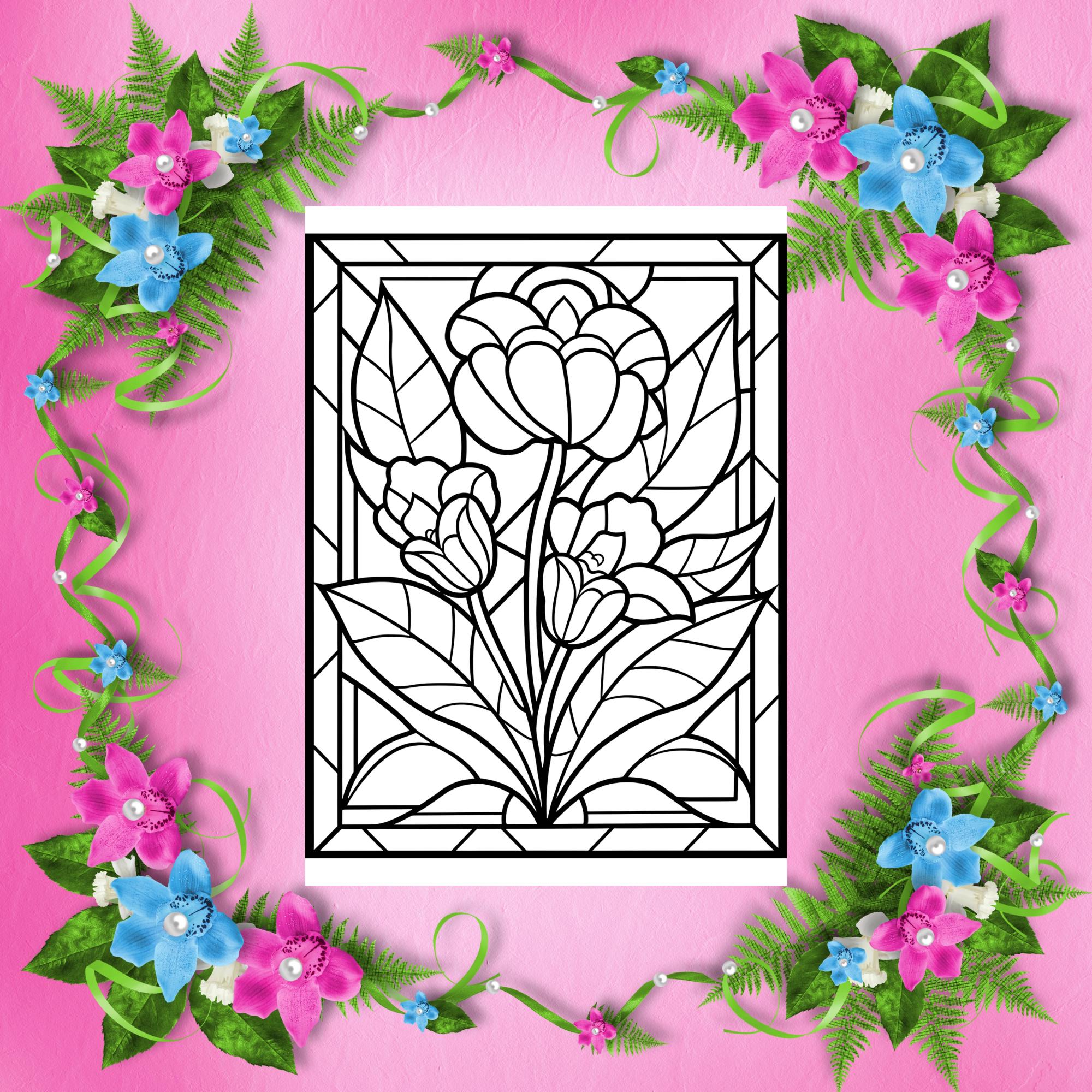 50 Stained Glass Flowers Coloring Pages | Floral Coloring Sheets | Kids ...