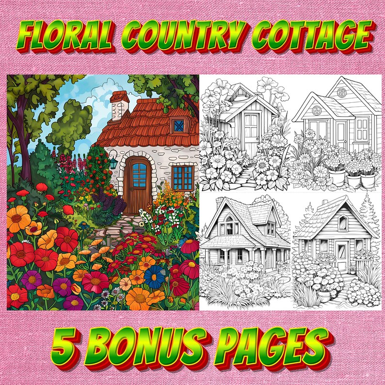 Country Cottage Coloring Pages: Cozy Village Scenes (digital Download ...