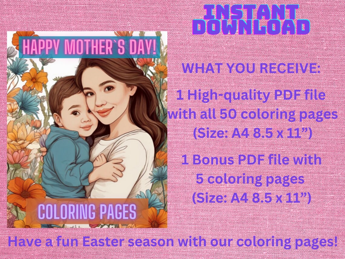 50 Mother's Day Coloring Pages for Kids, Happy Mother's Day Cute ...