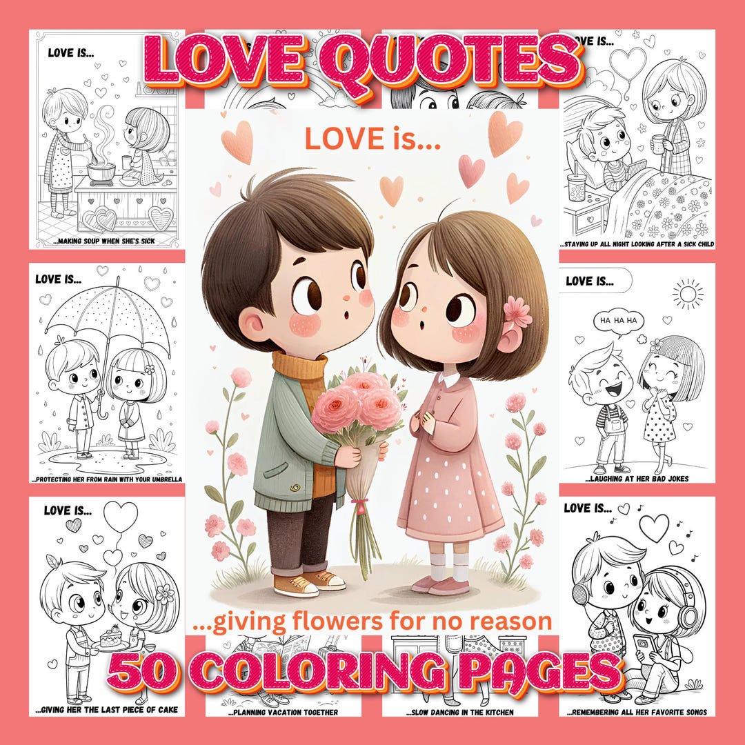 Love Quotes Coloring Pages: Romantic Valentine Activity (instant ...