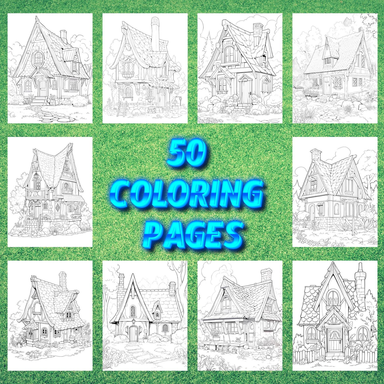 Country Cottage Coloring Pages: Cozy Village Scenes (digital Download ...