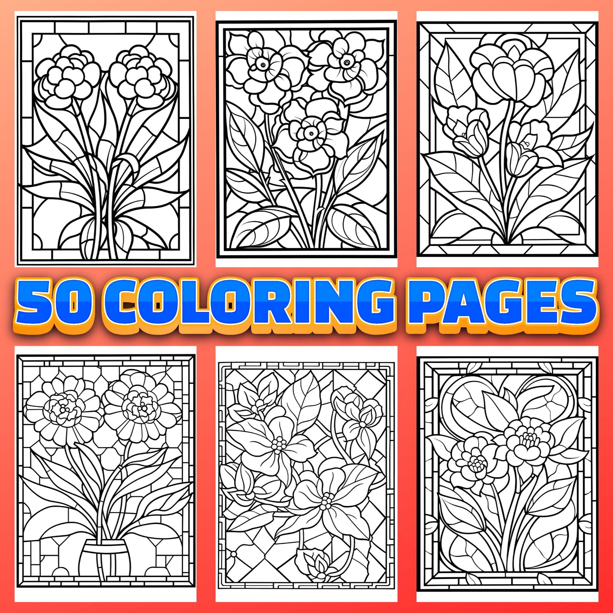 50 Stained Glass Flowers Coloring Pages | Floral Coloring Sheets | Kids ...