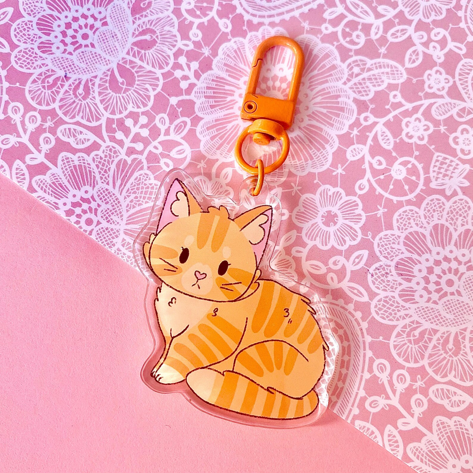 Ginger Tabby Cat Keychain - Kawaii Double Sided Acrylic Keychain With ...