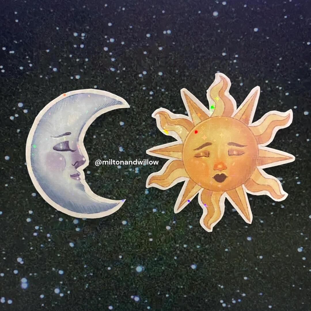 Sun and Moon Sticker Set- Whimsigoth 80s Sun and Moon With Faces Gothic ...