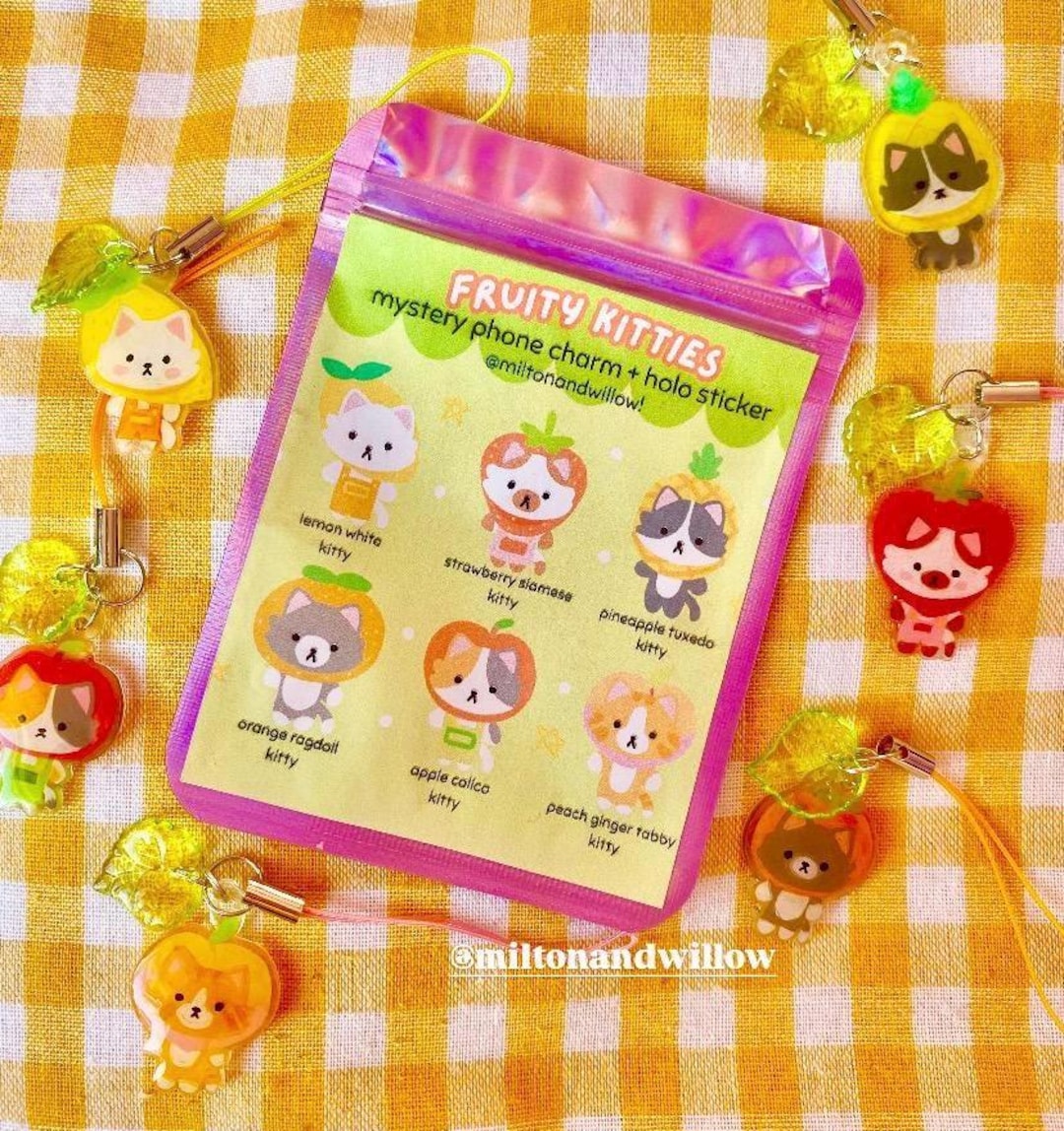 Fruity Kitties Phone Charm Blind Bag: Kawaii Cat With Fruit Hat - Etsy