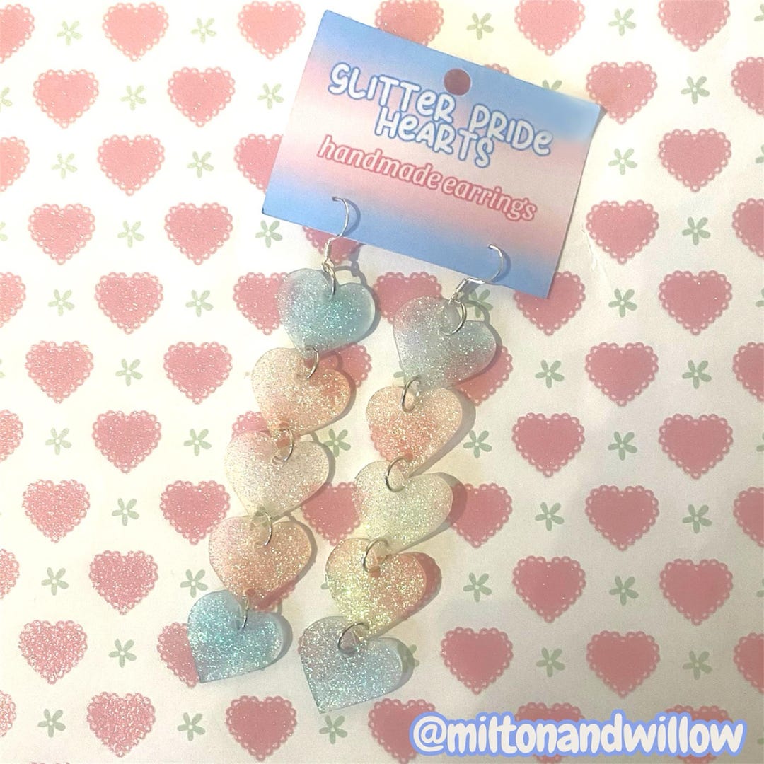 Handmade Trans Pride Flag Glitter Dangle Hearts Earrings - Etsy