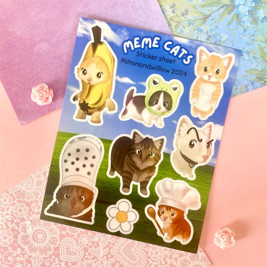 Meme Cats Sticker Sheet- Glossy 14x18cm Sticker Sheet, Cat Meme ...