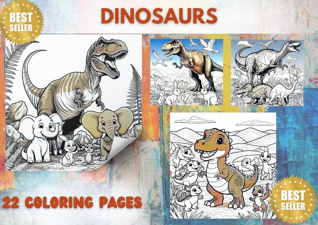 20 Different Dinosaur Grayscale Coloring Pages - Digital Downloadable ...