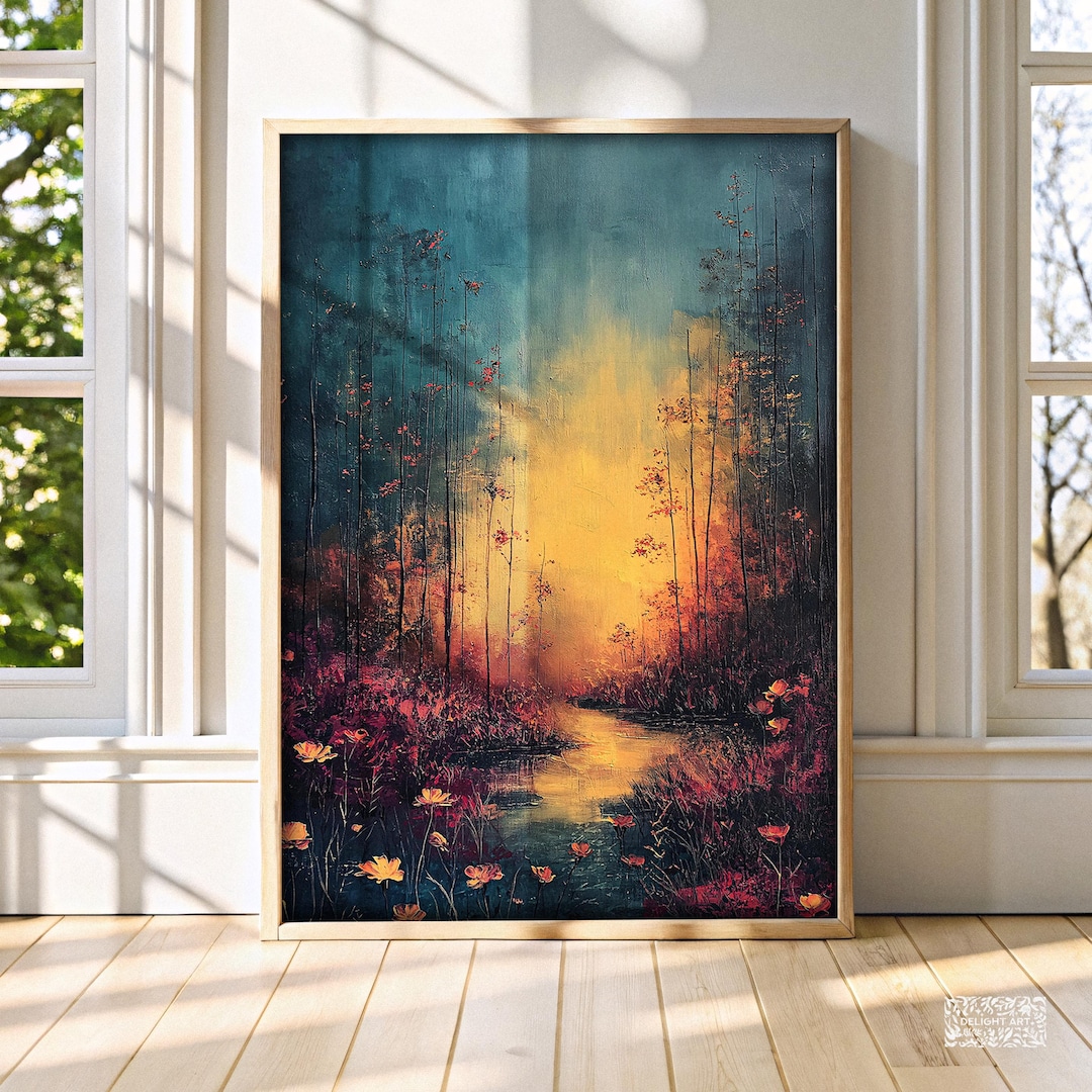 Textured Sunset Forest Print: Dreamcore Fantasy Landscape (digital ...