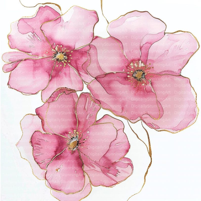 Pink Watercolor Flowers Clipart: Abstract Floral Art (digital Download ...