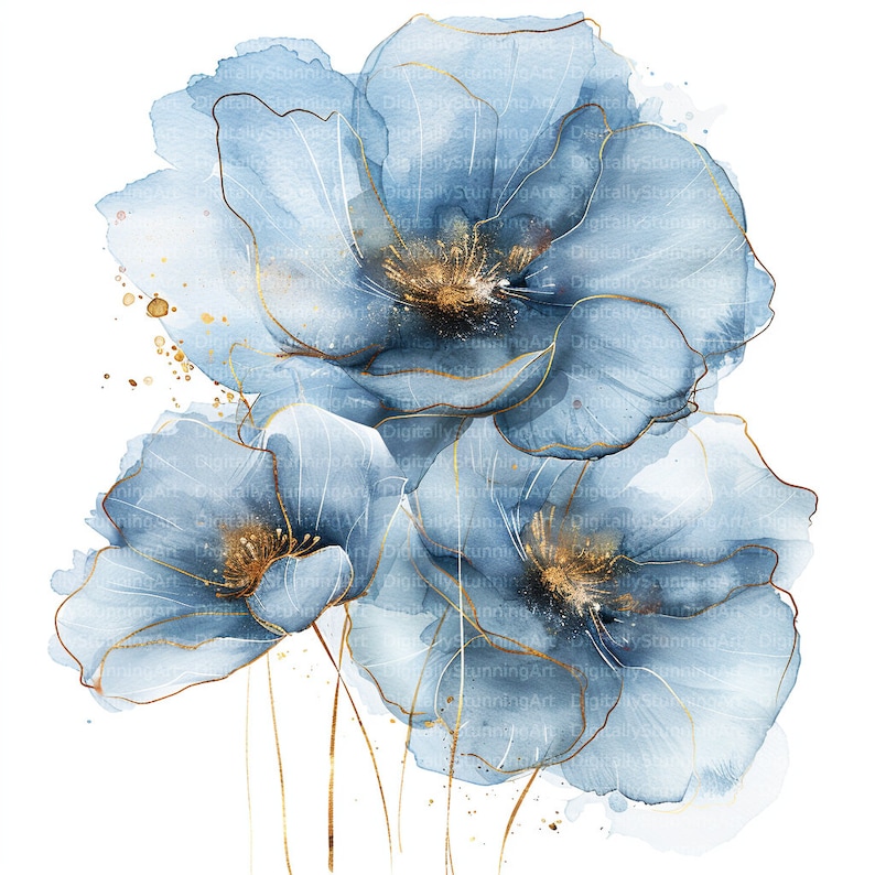 15 Blue Abstract Flowers Clipart, Digital Clipart, Commercial Use, High ...