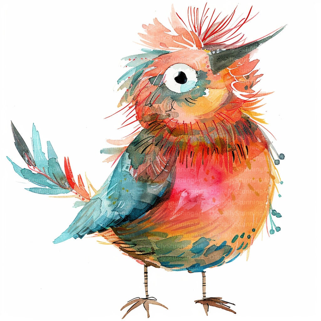 15 Whimsical Birds Watercolor Clipart, Digital Clipart, Commercial Use ...