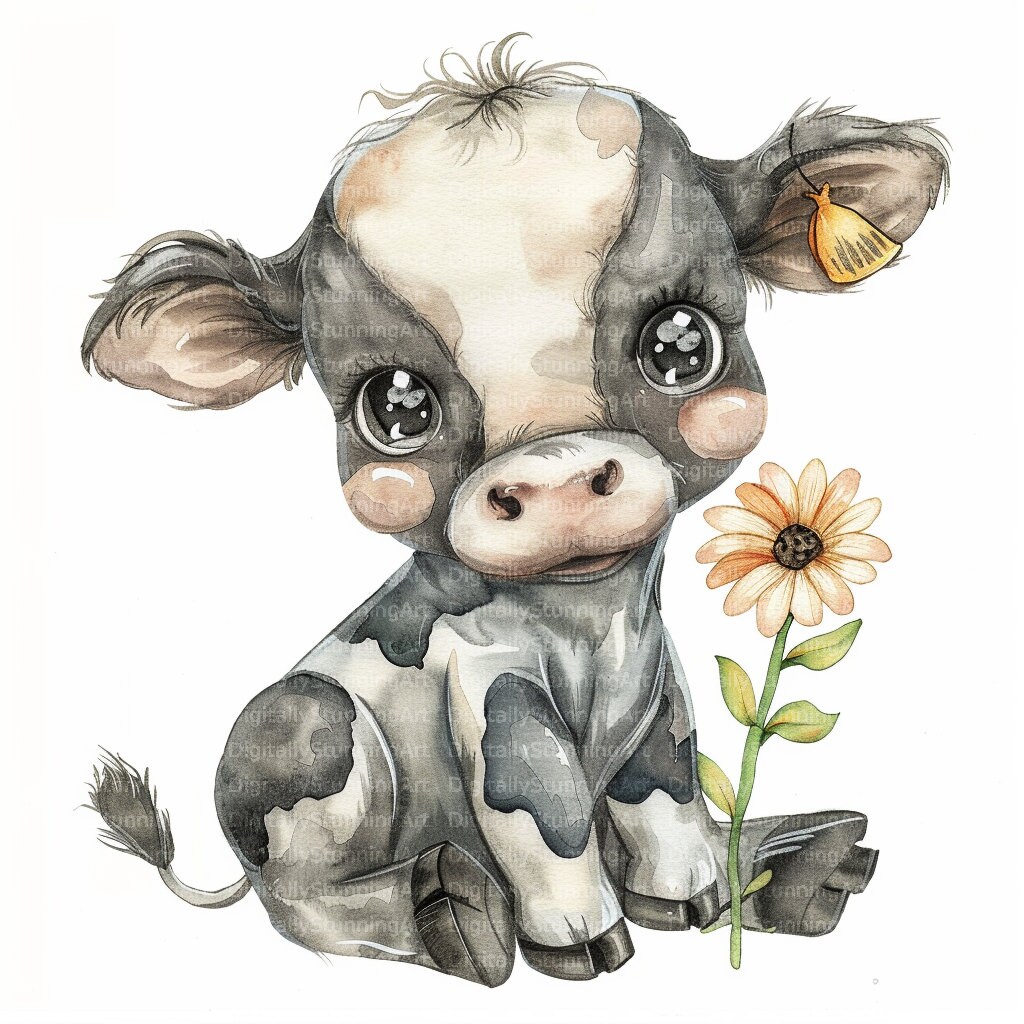 15 Baby Cute Cows Watercolor Clipart, Digital Clipart, Commercial Use ...