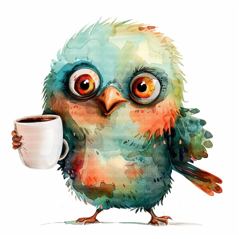 15 Whimsical Birds Watercolor Clipart, Digital Clipart, Commercial Use ...