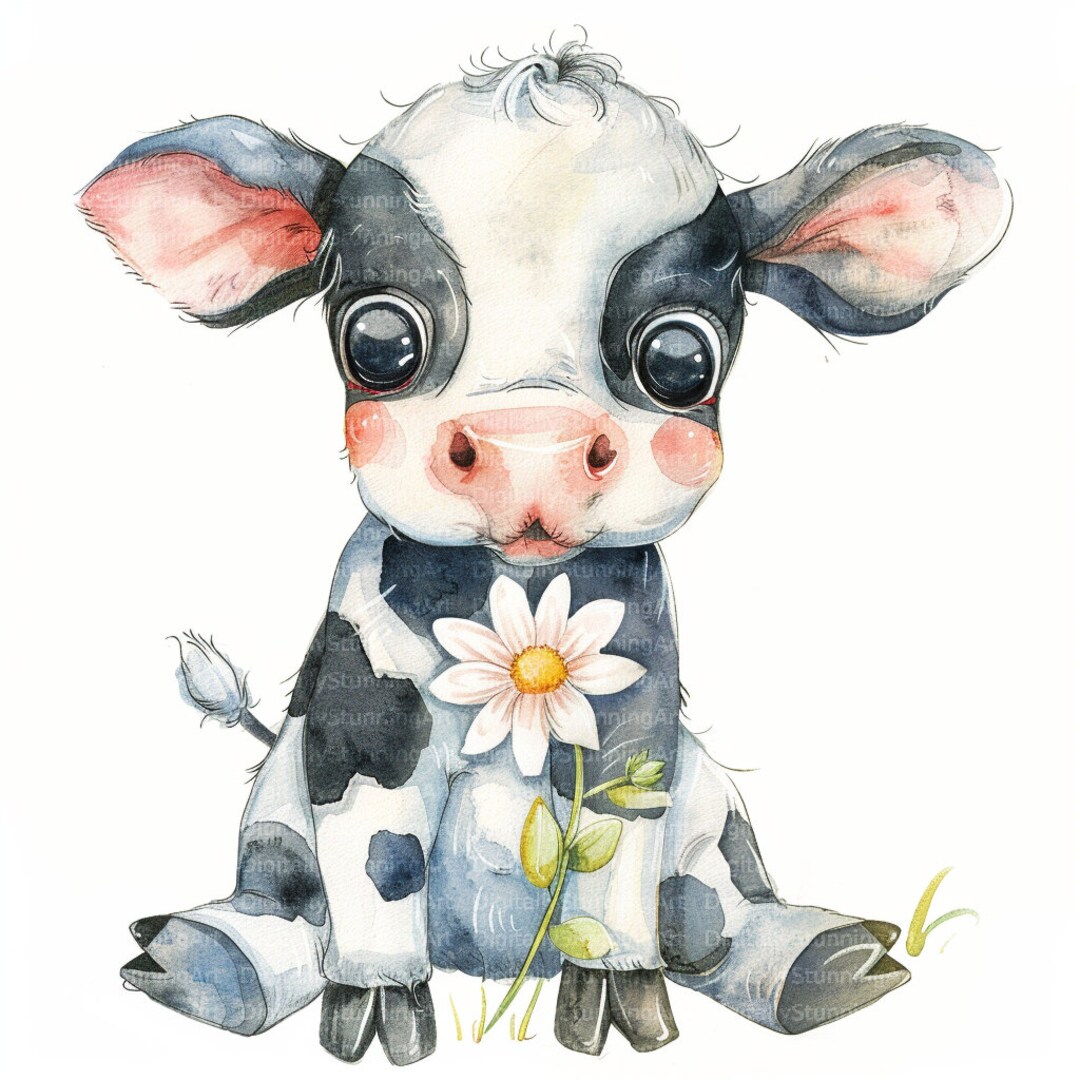 15 Baby Cute Cows Watercolor Clipart, Digital Clipart, Commercial Use ...