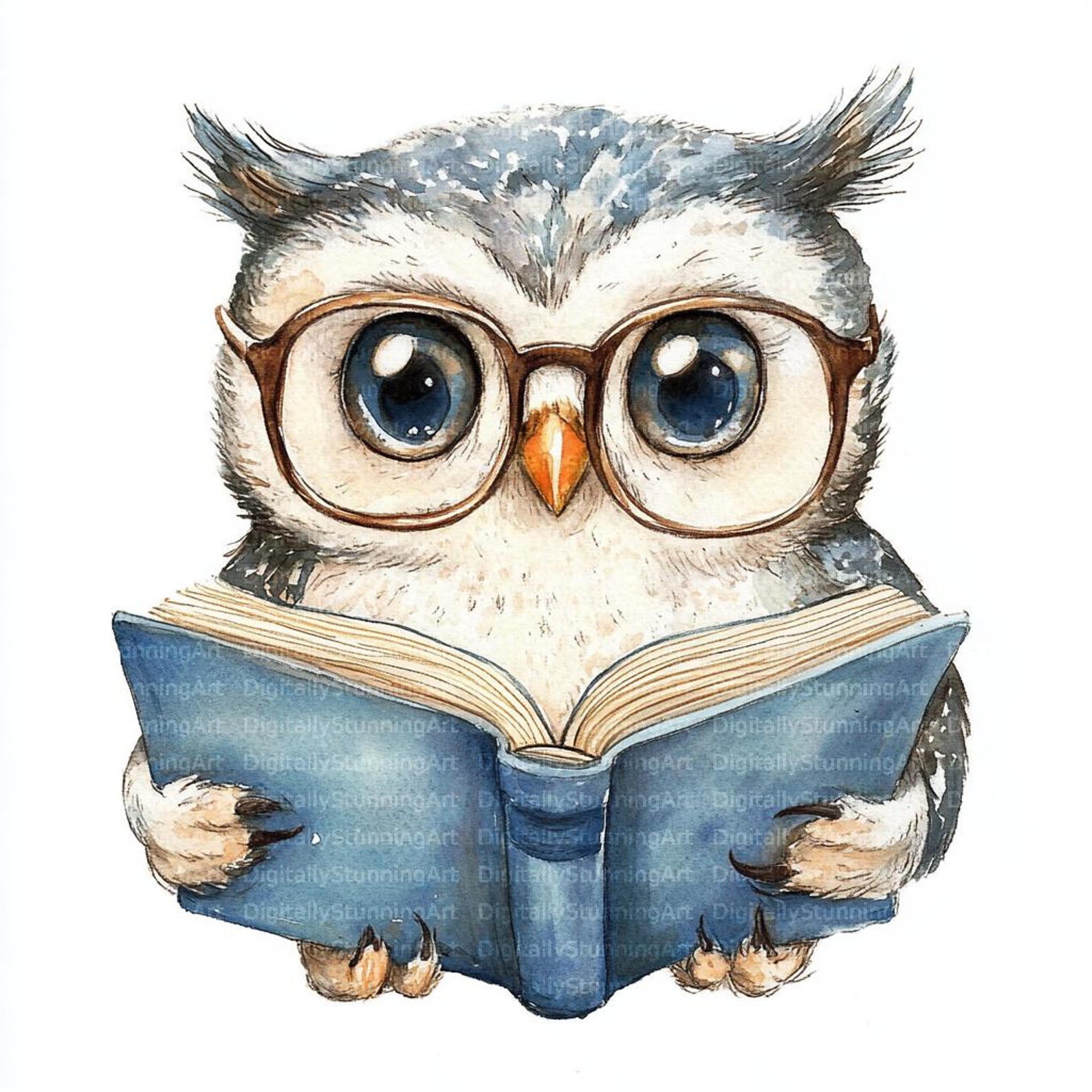 15 Cute Smart Owls Watercolor Clipart, Cute Baby Owls, Commercial Use ...