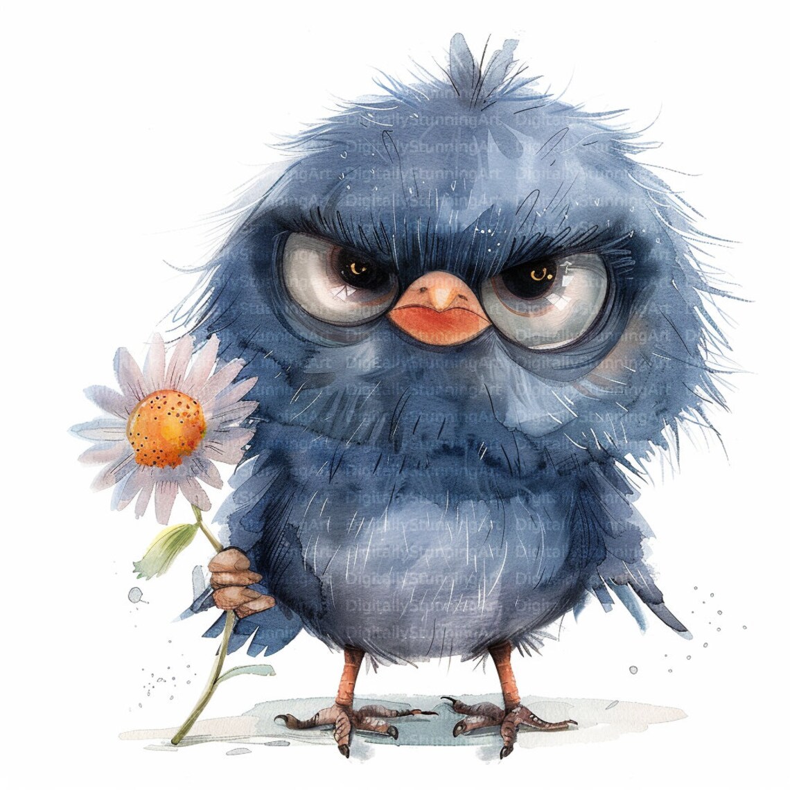 15 Grumpy Birds Watercolor Clipart, Fluffy Cute Birds, Commercial Use ...