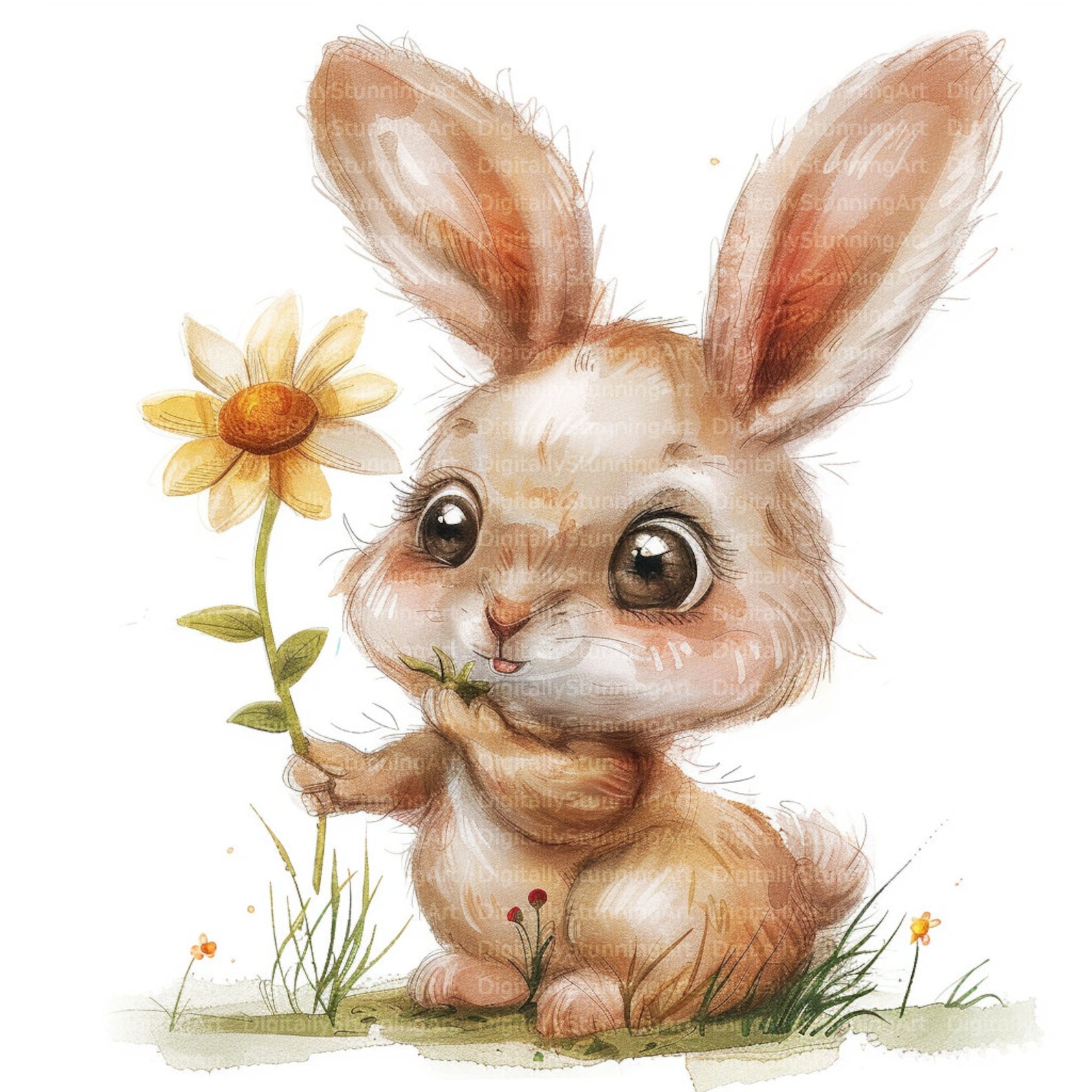Rabbit Watercolor Clipart, Flower, Commercial Use (digital Download - Etsy