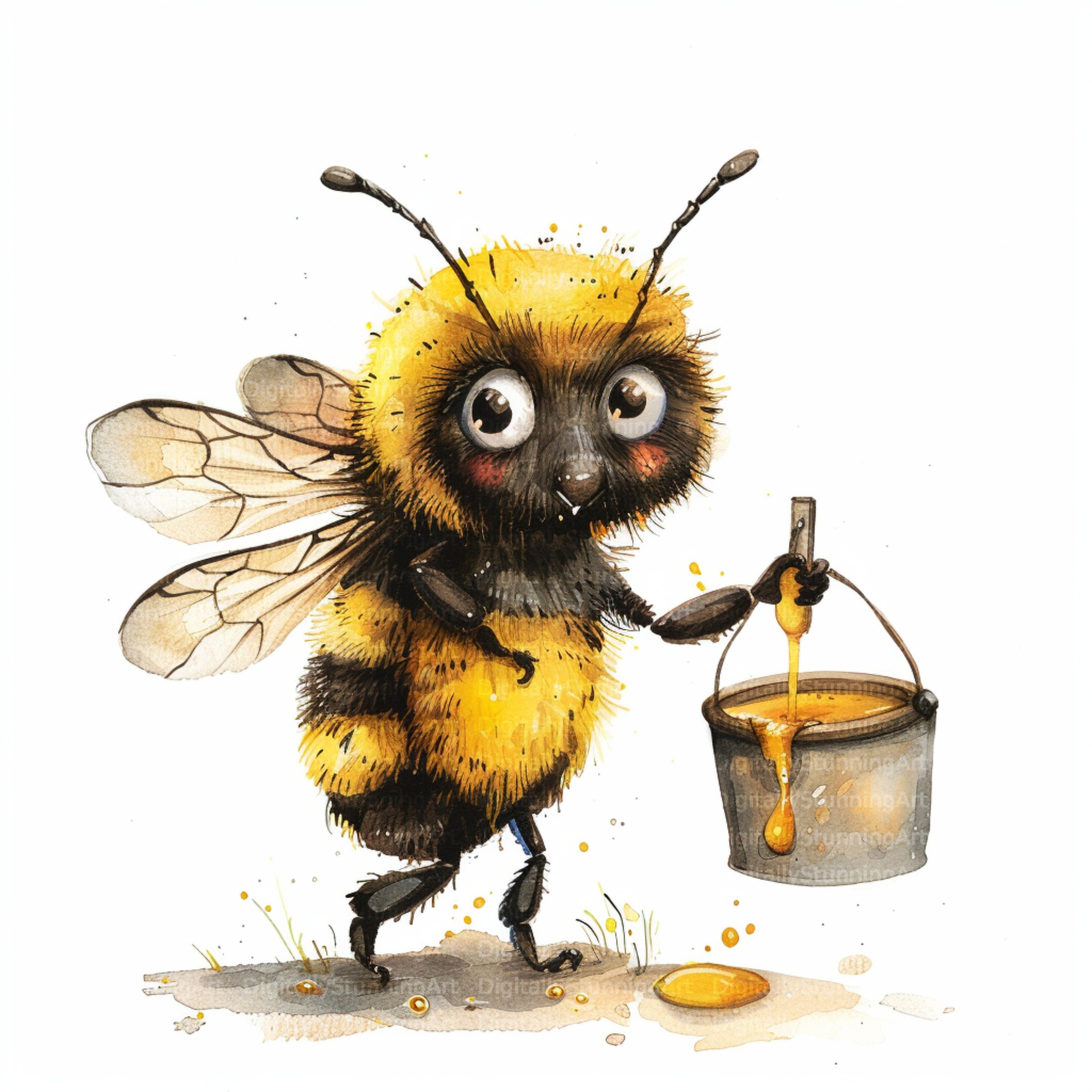 15 Cute Bees Watercolor Clipart, Digital Clipart, High Quality JPG ...