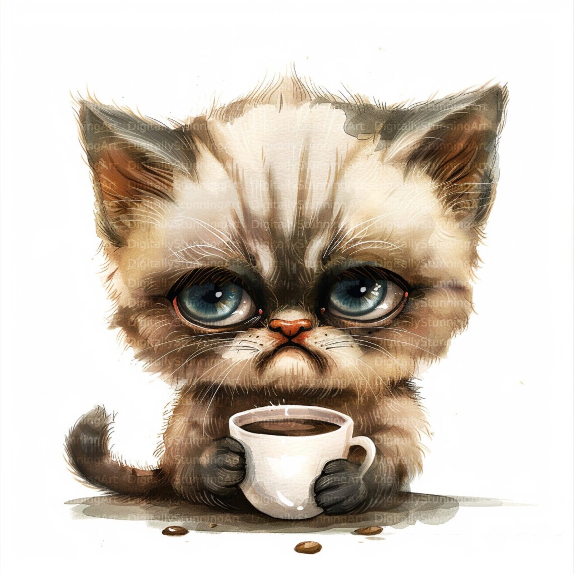 15 Grumpy Kittens Watercolor Clipart, Cute Kittens, Commercial Use, High Quality JPG, Printable ...