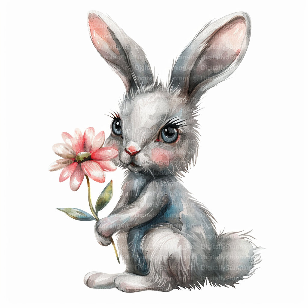 15 Cute Rabbits Watercolor Clipart, Digital Clipart, Commercial Use ...