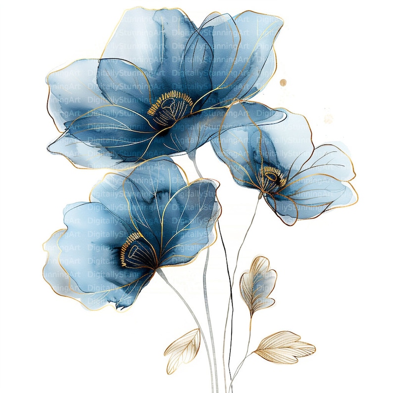 15 Blue Abstract Flowers Clipart, Digital Clipart, Commercial Use, High ...