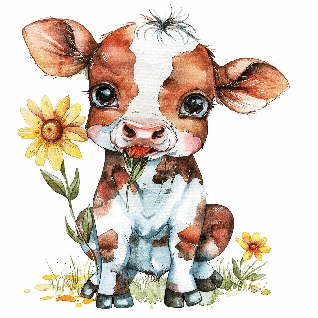 Cow Watercolor Clipart, Nursery Art (digital Download - Etsy